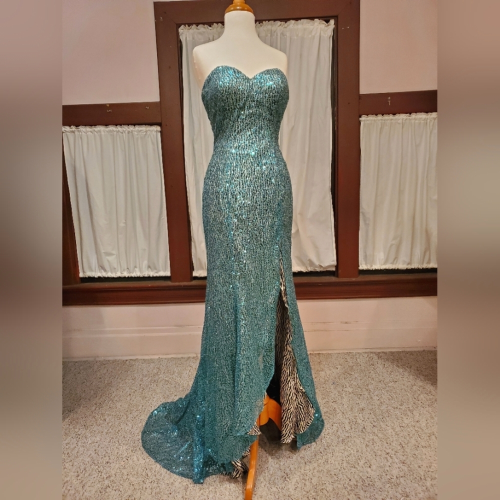 Turquoise Sequin Gown - Gem